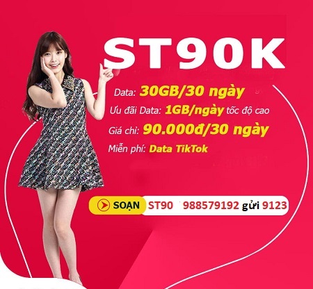 Vui tết với gói cước ST90K không lo hết data ưu đãi 30Gb data siêu tốc độ